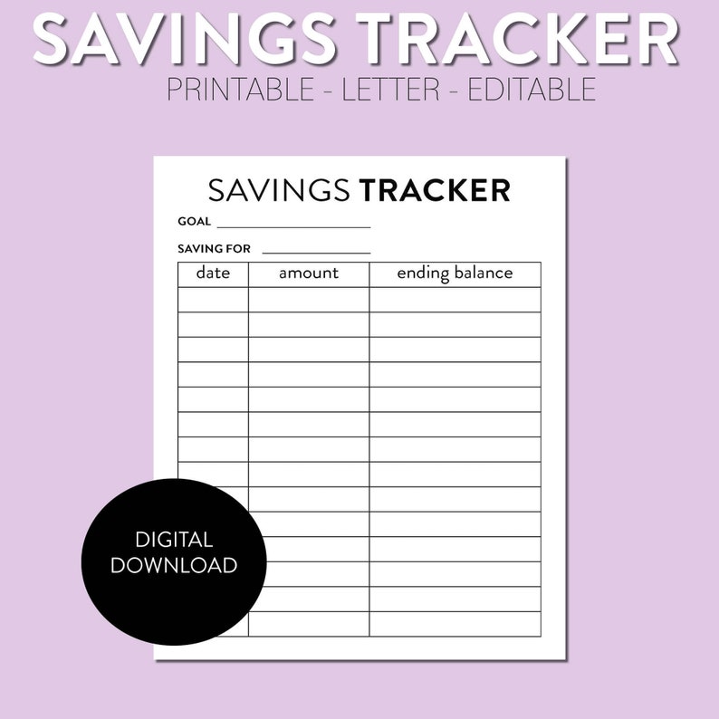 Savings Tracker Printable Letter Size Editable PDF - Etsy