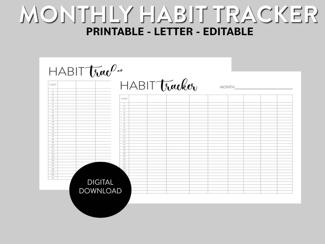 Printable Monthly Habit Tracker Letter Size Editable PDF - Etsy