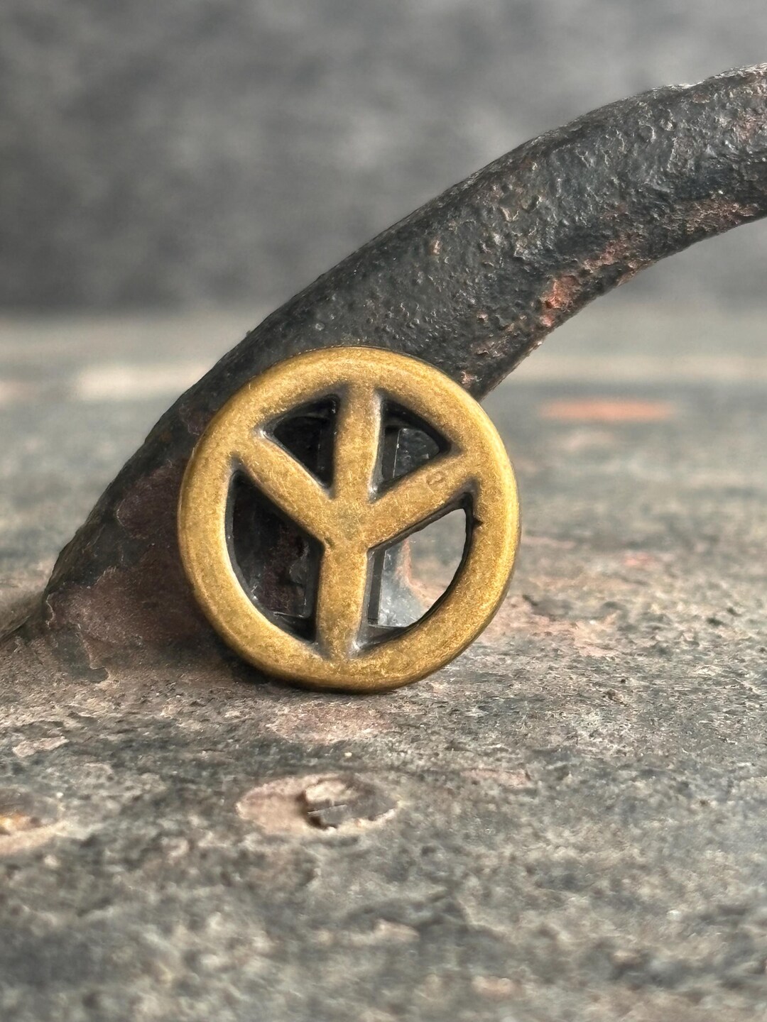 Round Peace Symbol Slider - Antique Brass for 5-10mm Flat Leather Cord ...