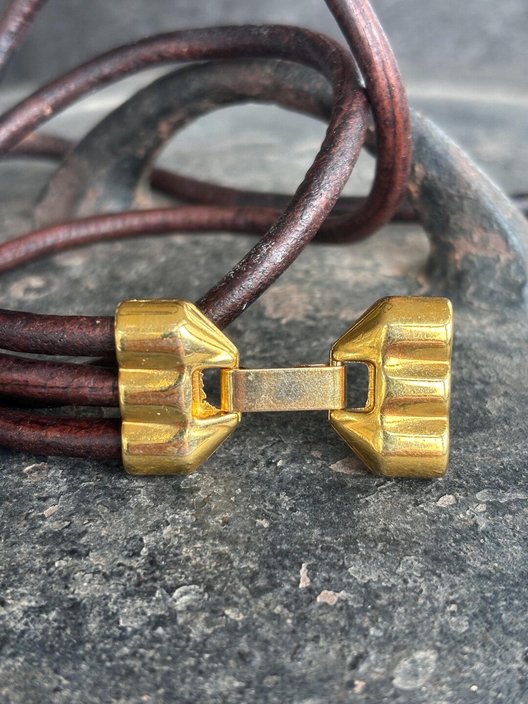Gold Triple Barrel Snap Clasp for Round Leather, Multi Strand Clasp ...