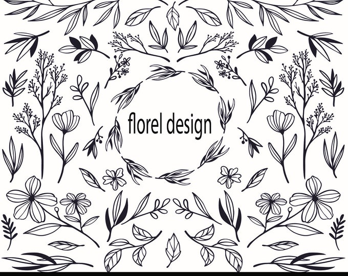 Set of 12 Dainty Floral Svg, Dainty Leaf Svg, Minimalist Flower Svg ...