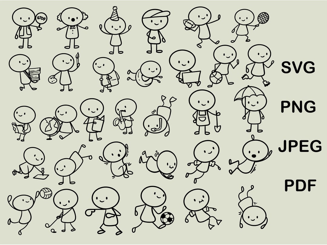 Kids Clipart. Thin Character Cartoon Character in Different Poses, Cute ...