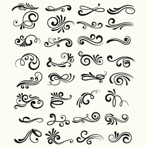 24 Swirl Svg, Flourish SVG, Swoosh Bundle Svg, Swirl SVG Hand Drawing ...