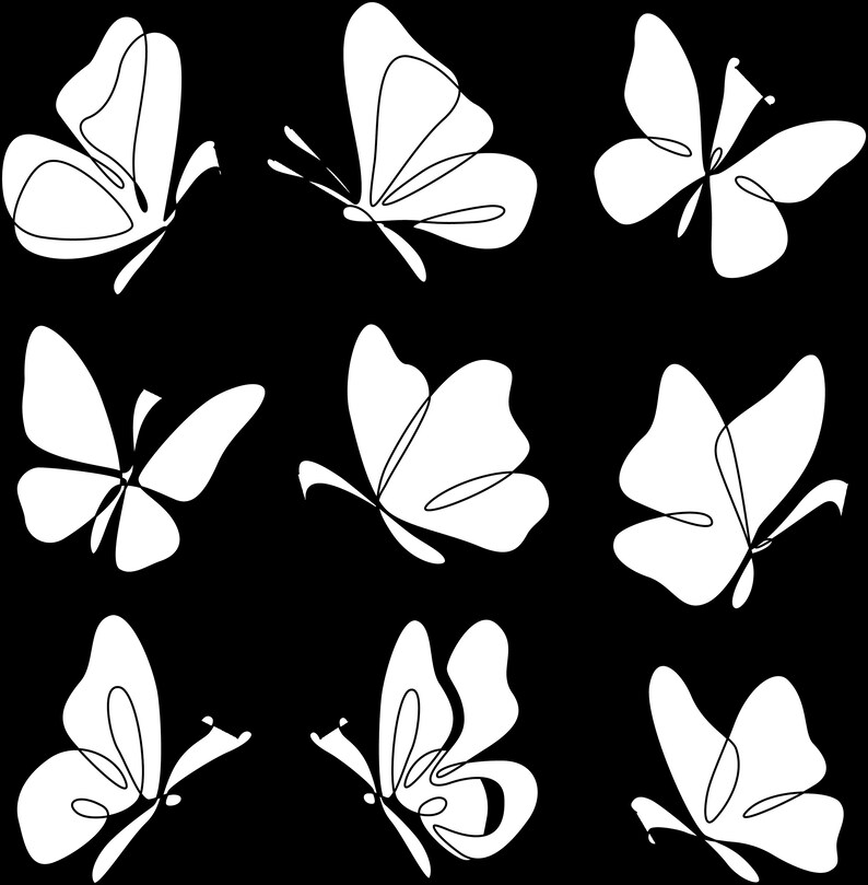 9 White Butterflies Line Art Svg Butterfly Line Art Clipart - Etsy