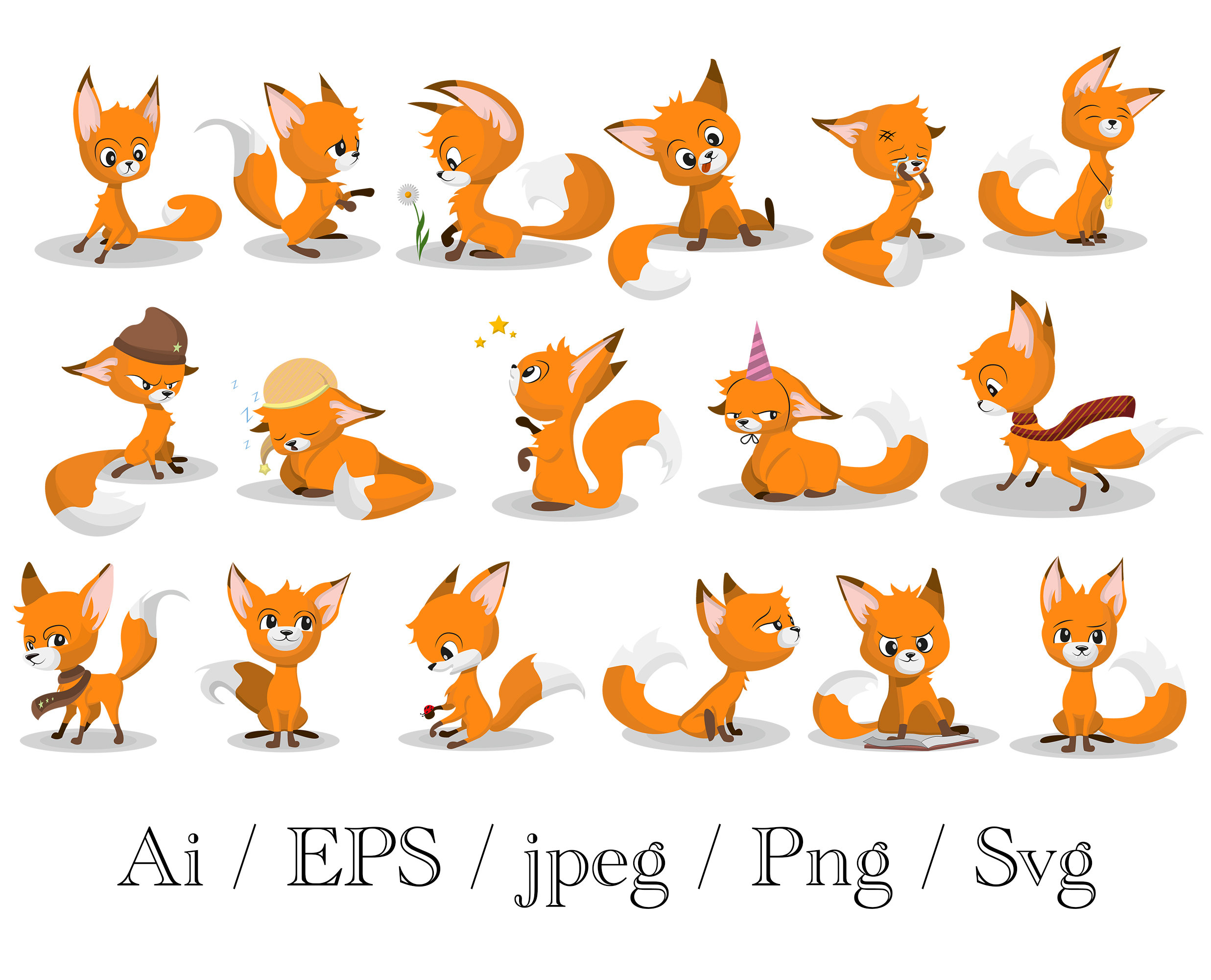 Niedlicher Cartoon roter Fuchs set SVG, Fuchs Logo, Fuchs svg, Tierwelt ...