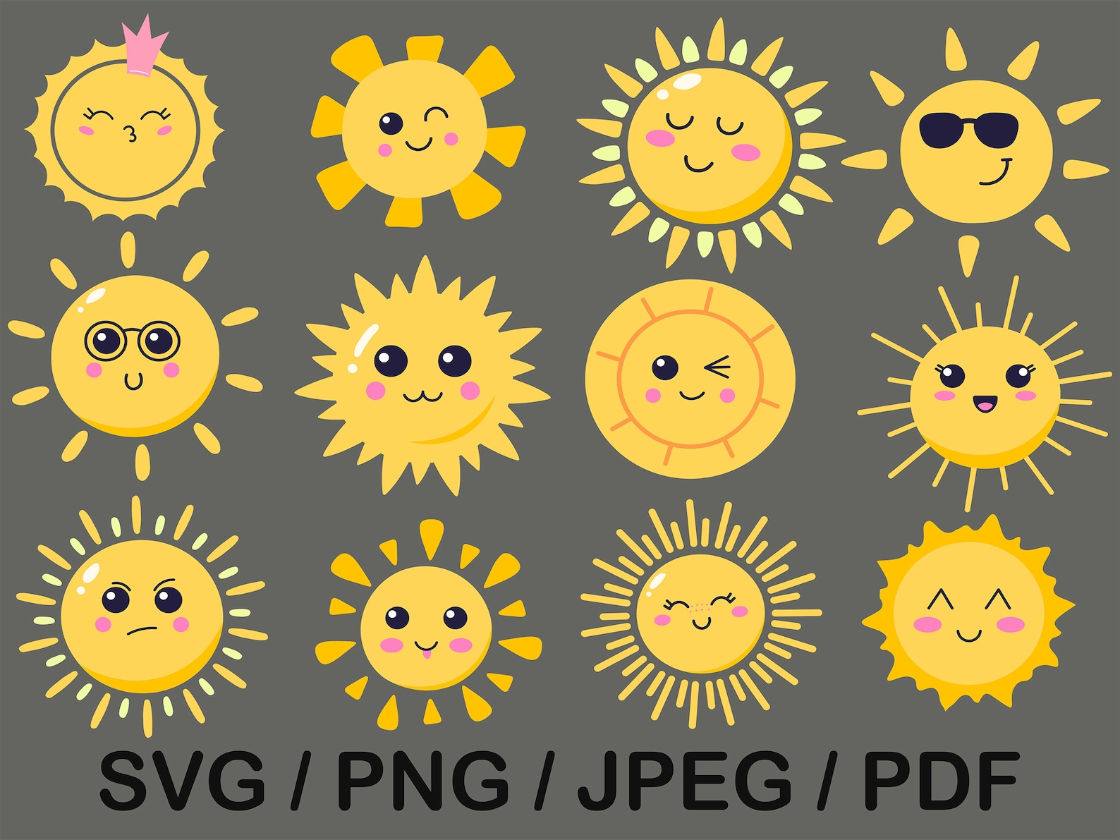 Cute Sun SVG Collection, Cute Sun, Sunshine Clipart. Sun Image. Cute ...