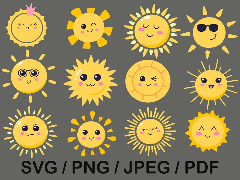 Cute Sun SVG Collection, Cute Sun, Sunshine Clipart. Sun Image. Cute ...