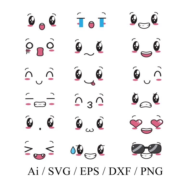 Kawaii Faces Svg Bundle Cuttable File Cartoon Cute Face Svg - Etsy ...