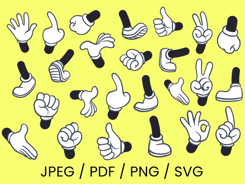 Mickey Mouse Hand And Leg Set Cartoon Hands Svg Bundle Hands Etsy
