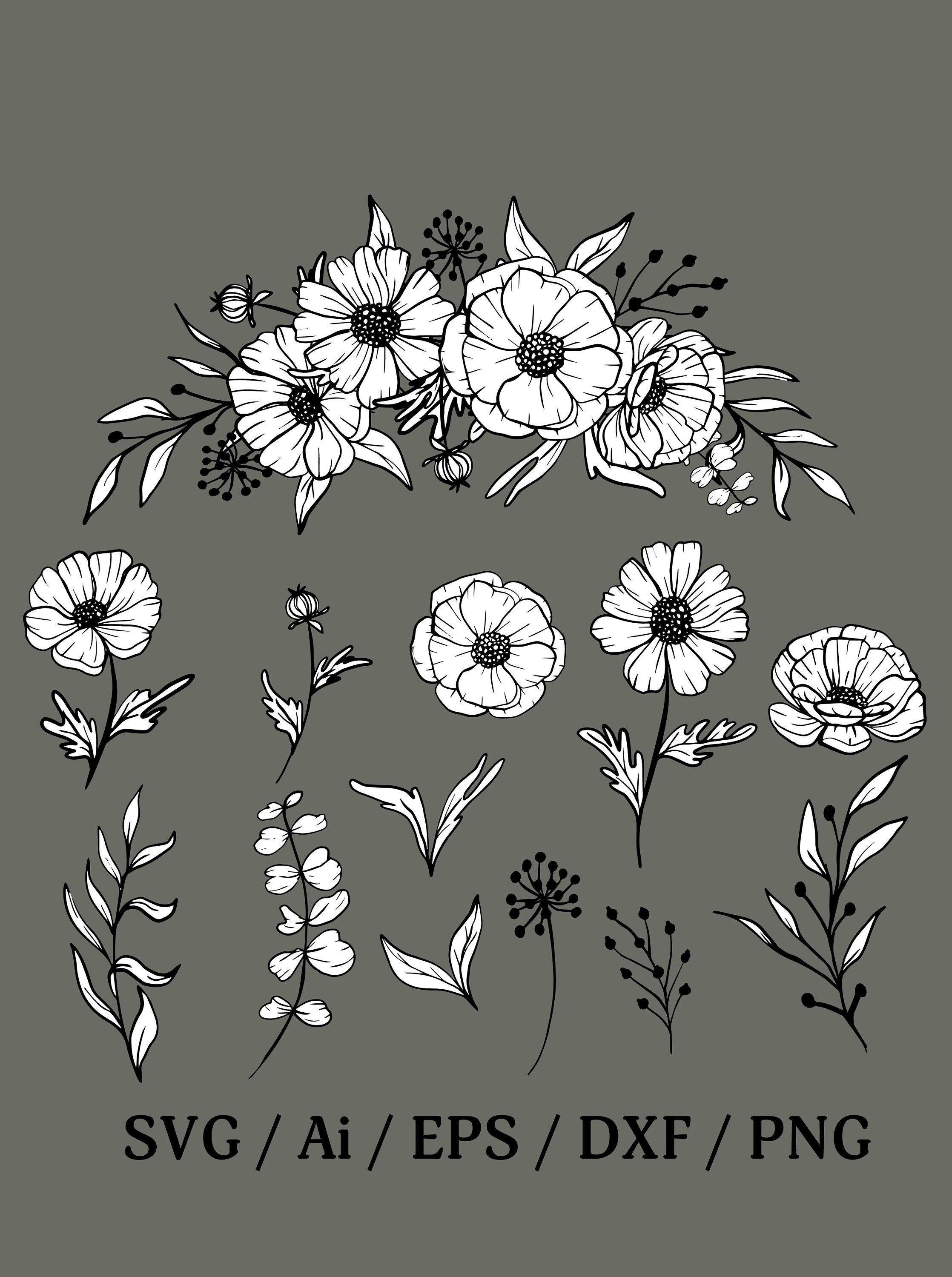 Flower Bundle Svg Wildflower Svg Botanical Svg Floral Svg - Etsy