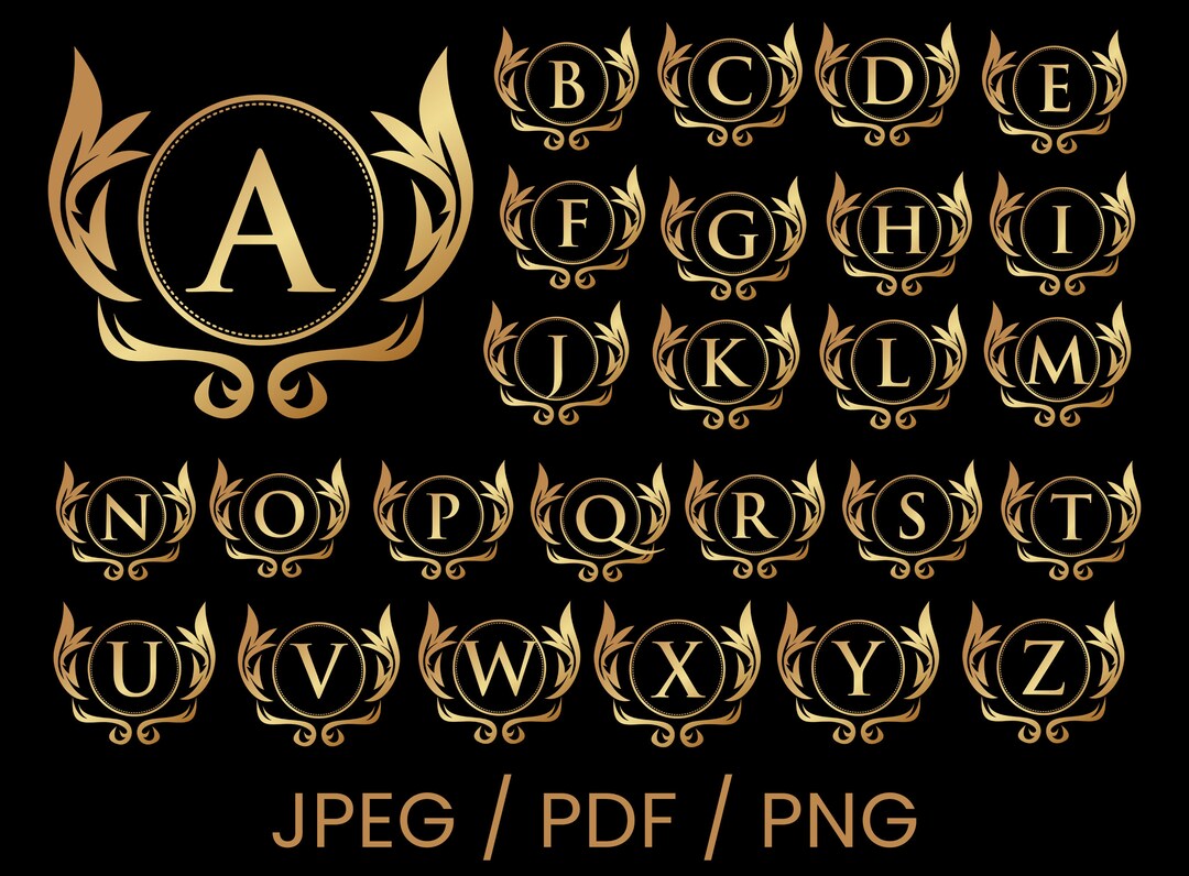 Golden Split Monogram Alphabet, Gold Split Monogram Frame Alphabet ...