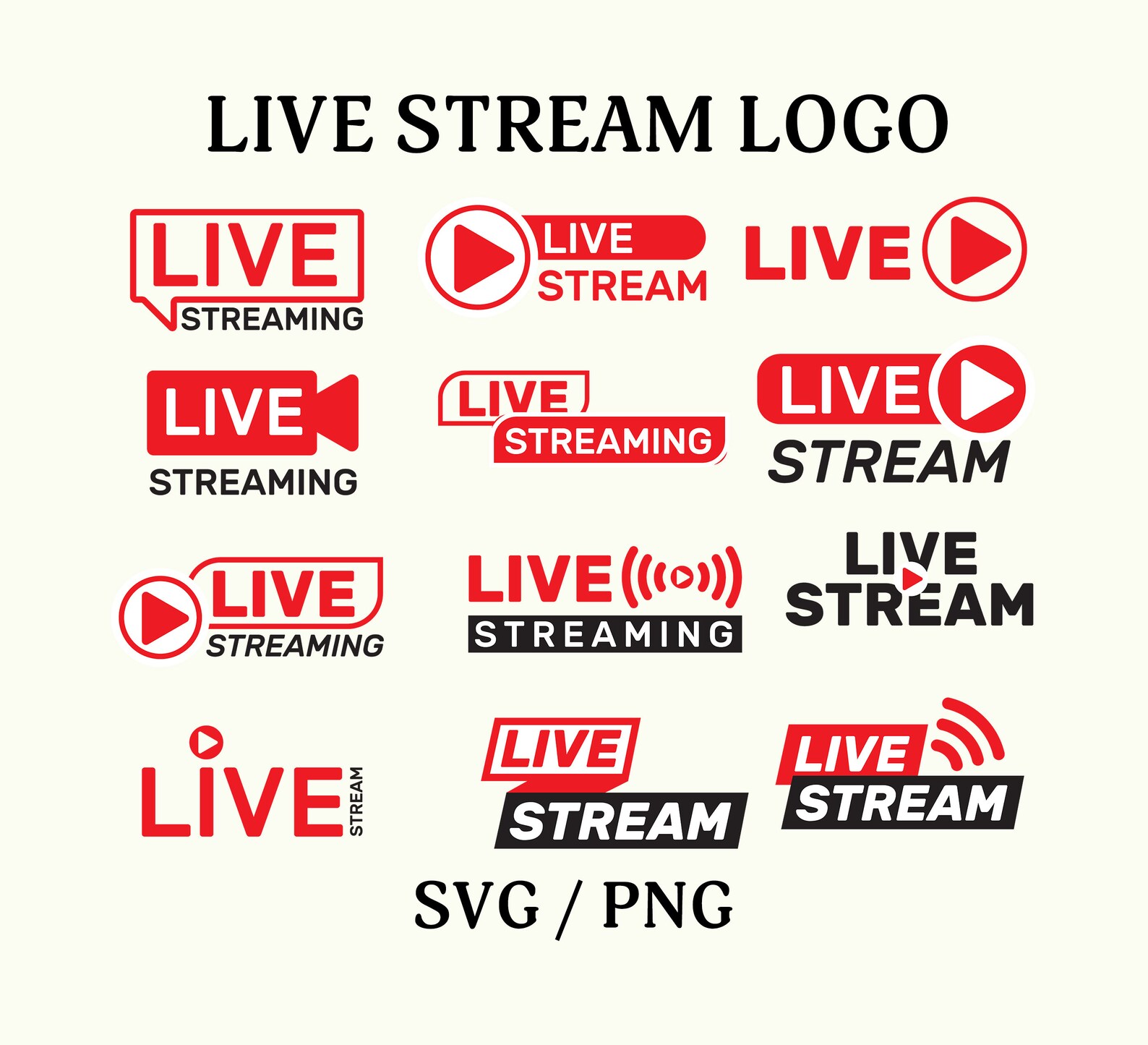 12 Live Stream Logo Set Live Streaming Vector Clipart Live - Etsy