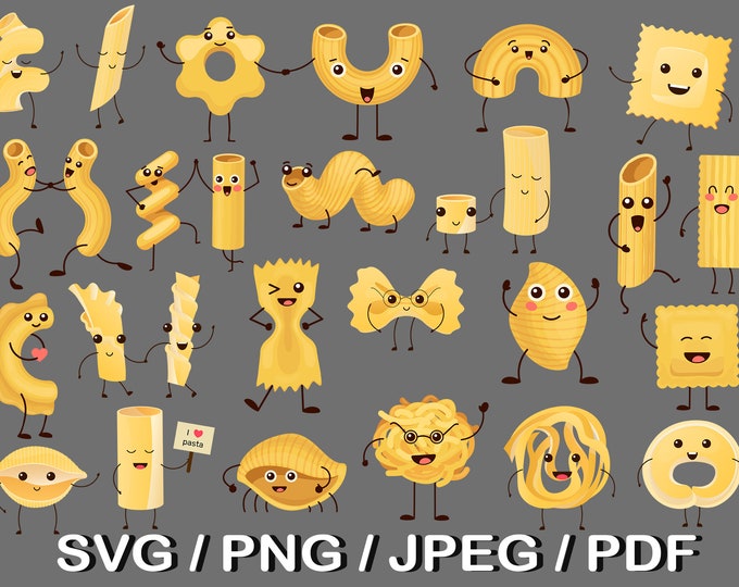 Cute Kawaii Italian Food PNG - Pasta, Pizza Clipart - Digital Download ...