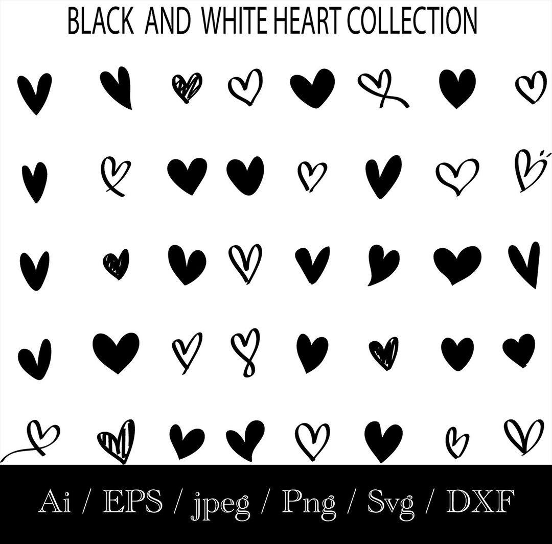Valentine's Day Hearts SVG. PNG. 20 Designs/eps. Black, White, Instant ...