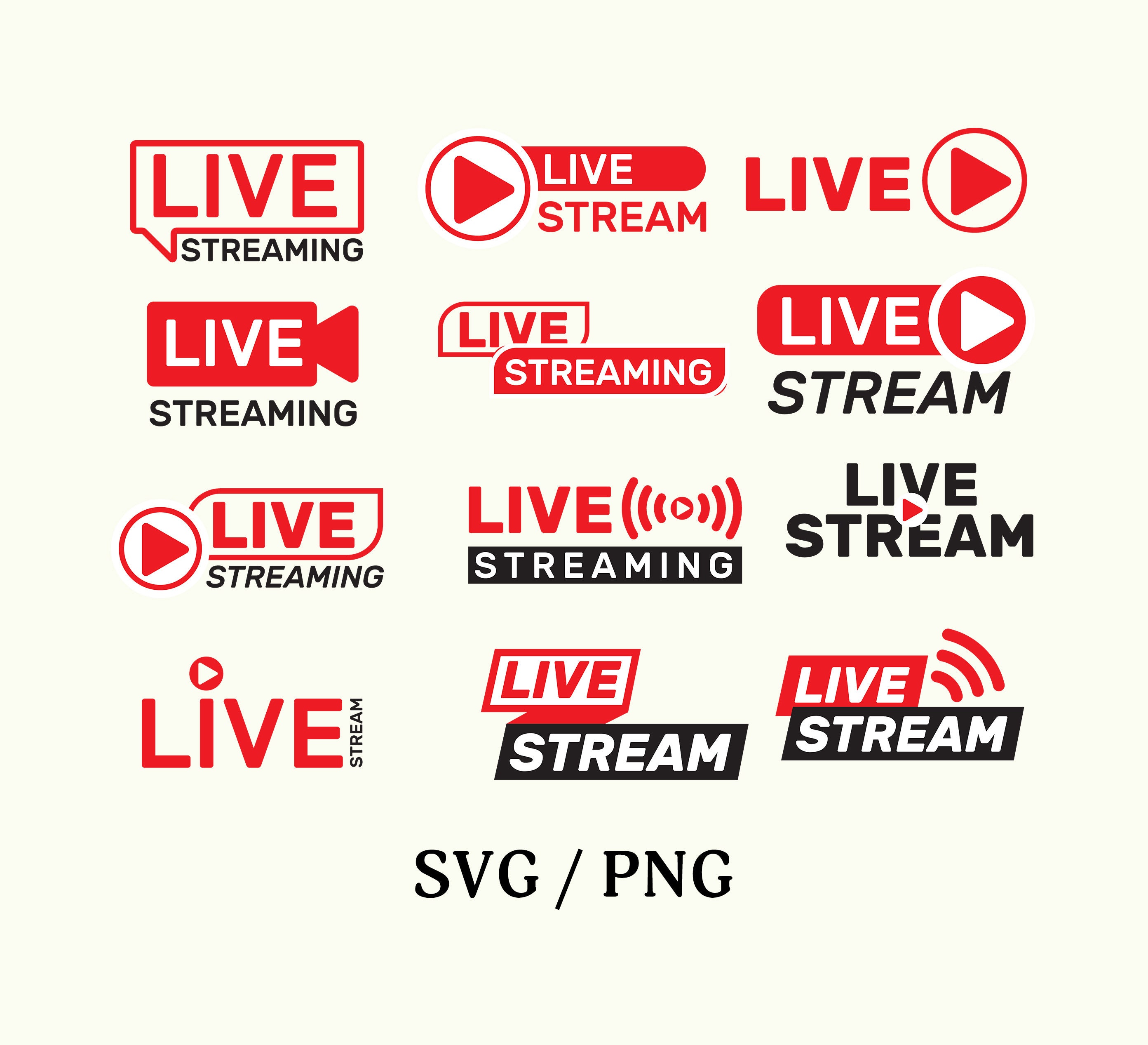12 Live Stream Logo Set Live Streaming Vector Clipart Live - Etsy