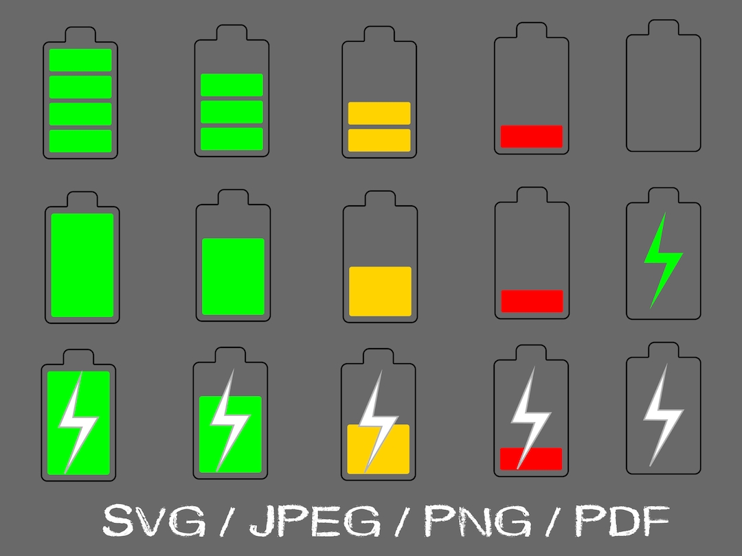 Battery Svg Bundle, Battery Silhouette, Low Battery Svg, Battery ...