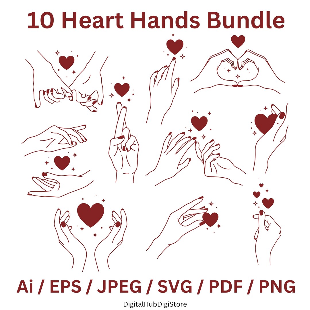 Red Hands Valentine Heart Bundle, Valentine Clipart Heart, Red Hand ...