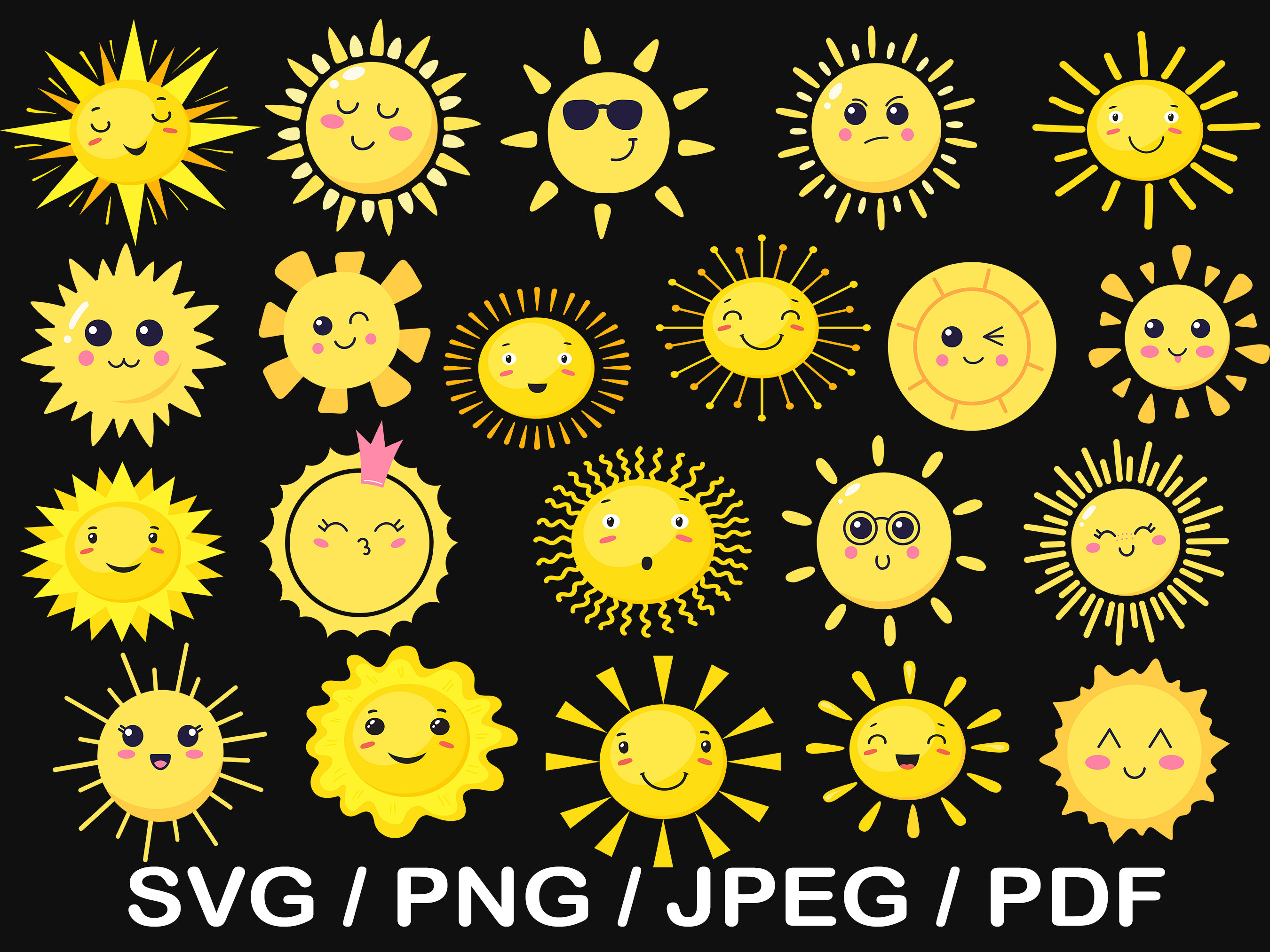 Sunny SVG Cute Suns Suns Png Sunshine Clipart Sun Face - Etsy