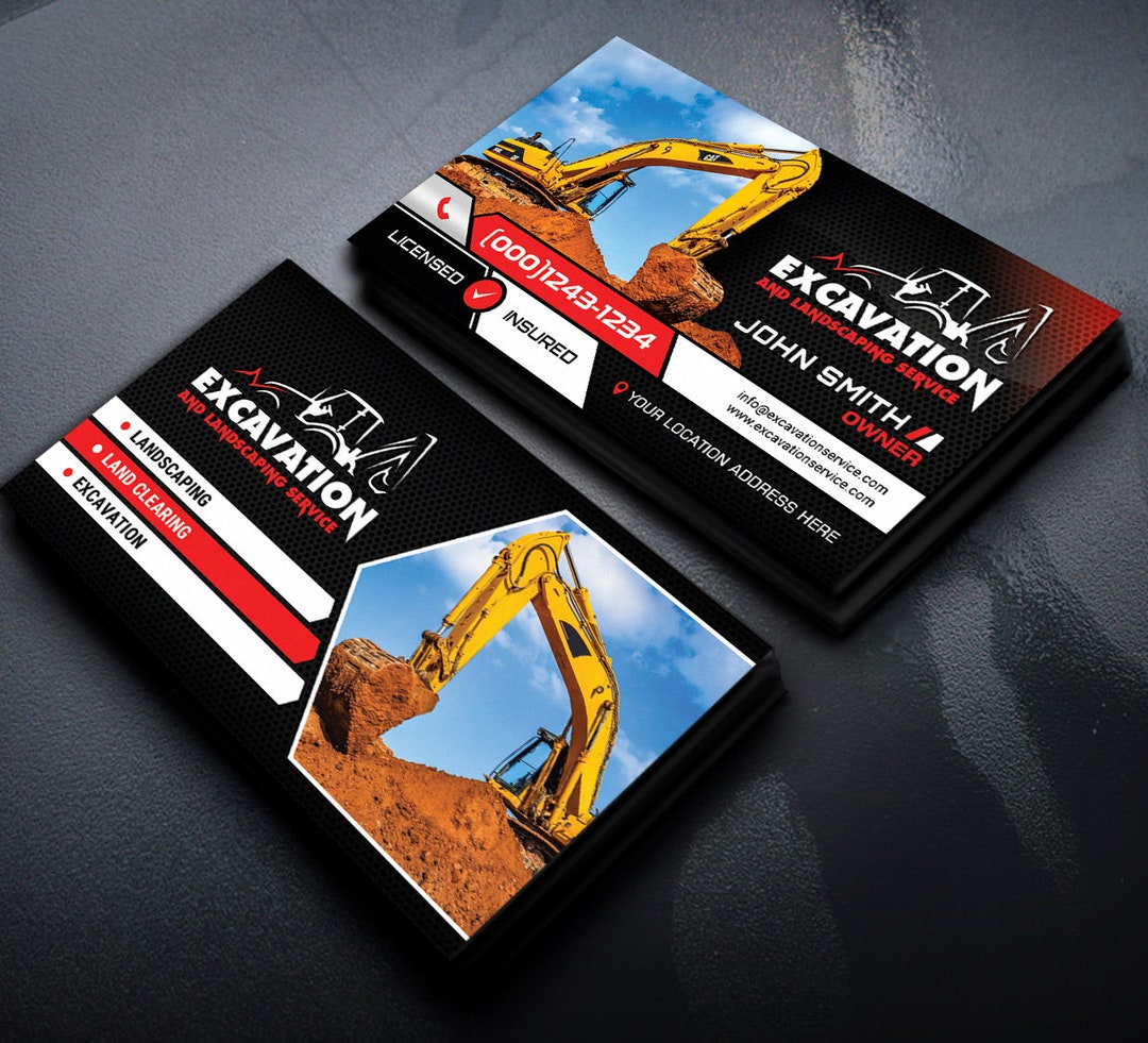 Landing Service Card Design, Excavation Custom Business Card, Business ...