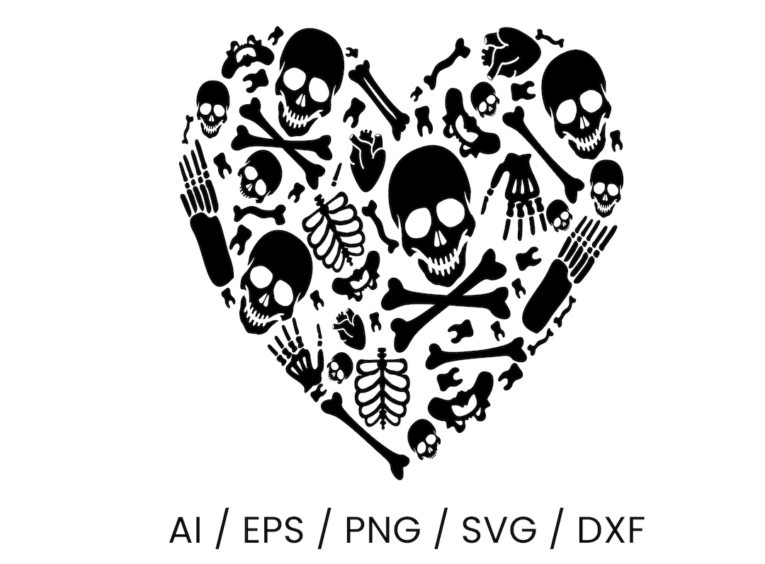 Skeleton Heart, Silhouette Vector, Skeleton Love Svg, Halloween ...