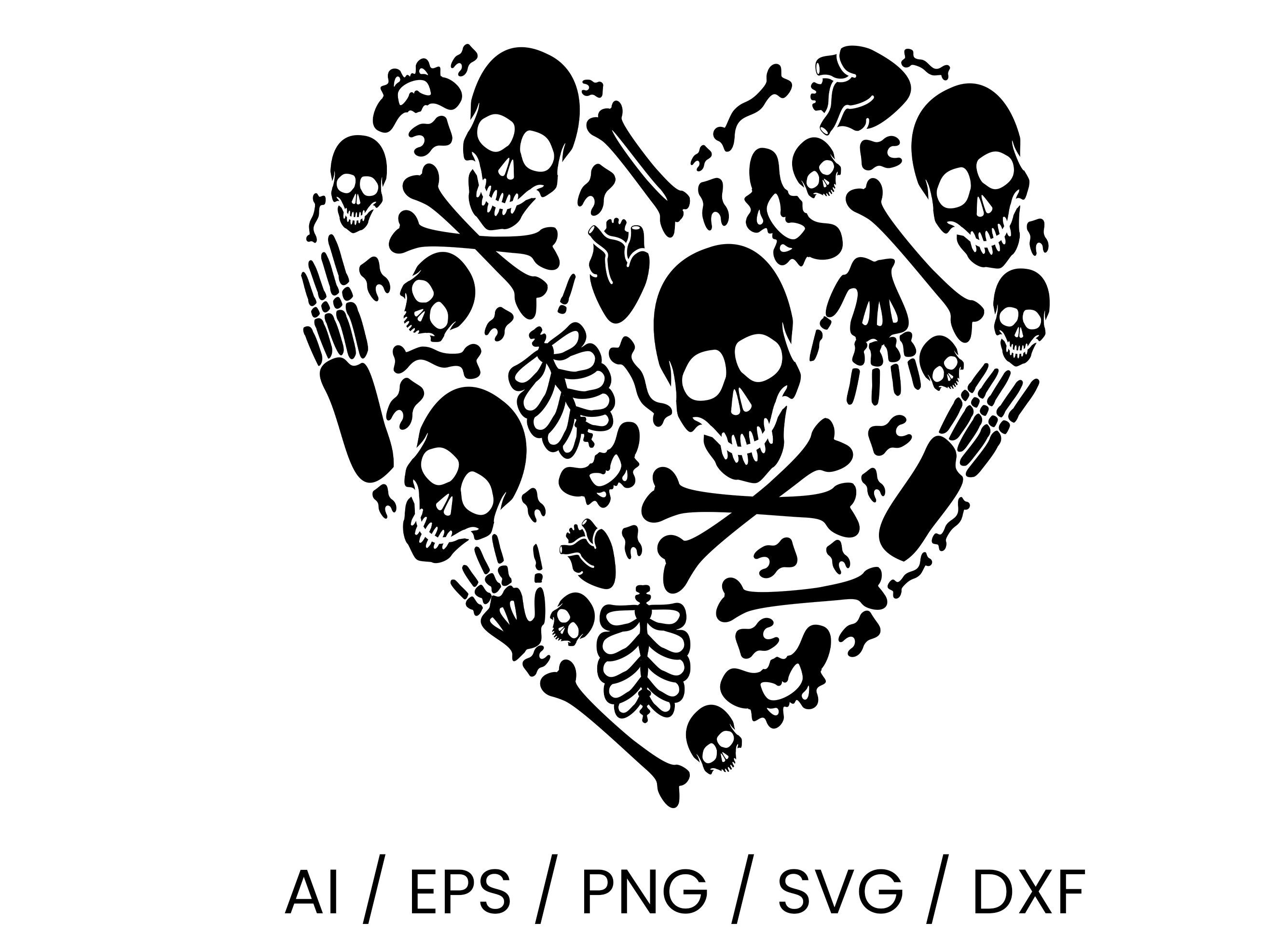 Skeleton Heart, Silhouette Vector, Skeleton Love Svg, Halloween ...
