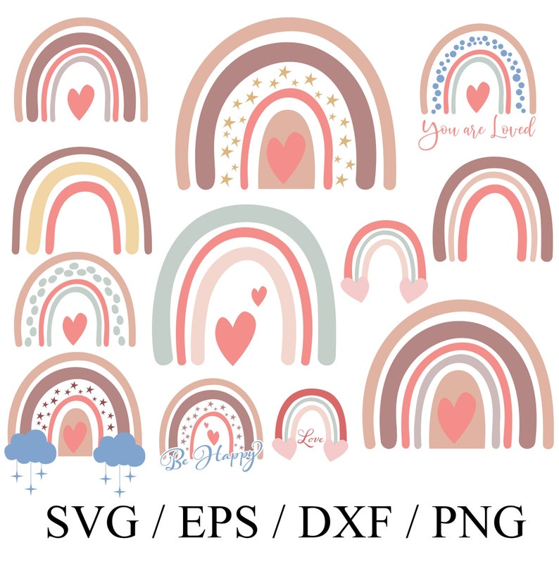 Boho Rainbows Clipart Baby Shower Pastel Rainbow Clipart Boho - Etsy