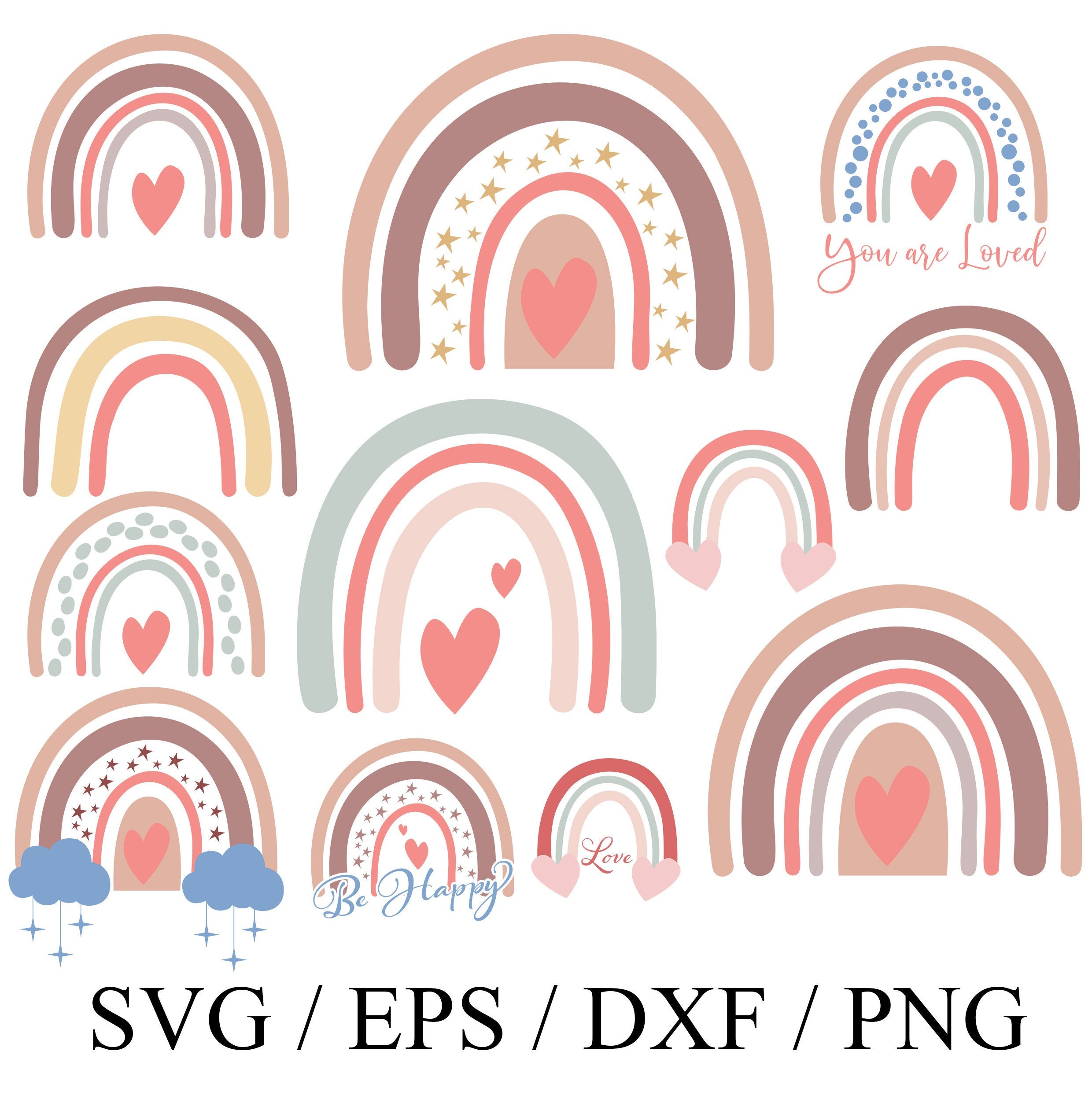 Boho Rainbows Clipart Baby Shower Pastel Rainbow Clipart Boho - Etsy