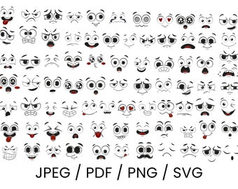 Kawaii Faces SVG Bundle, Cute Face Clipart, Cartoon Emoji Face Svg ...