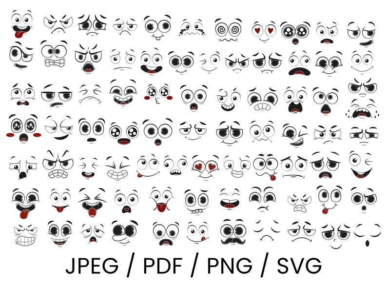 Paquete SVG de caras kawaii, cara emoji de dibujos animados svg caras ...