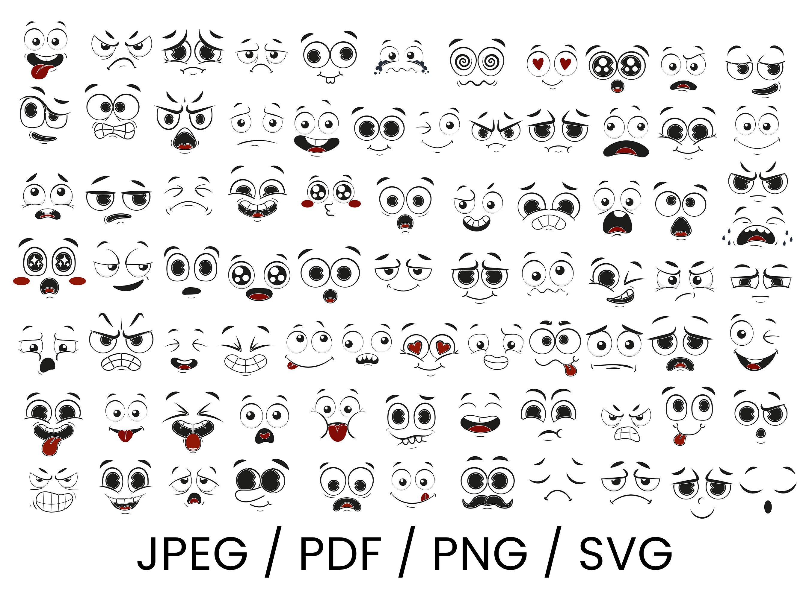 Kawaii Faces SVG Bundle Cartoon Emoji Face Svg Faces Digital - Etsy ...