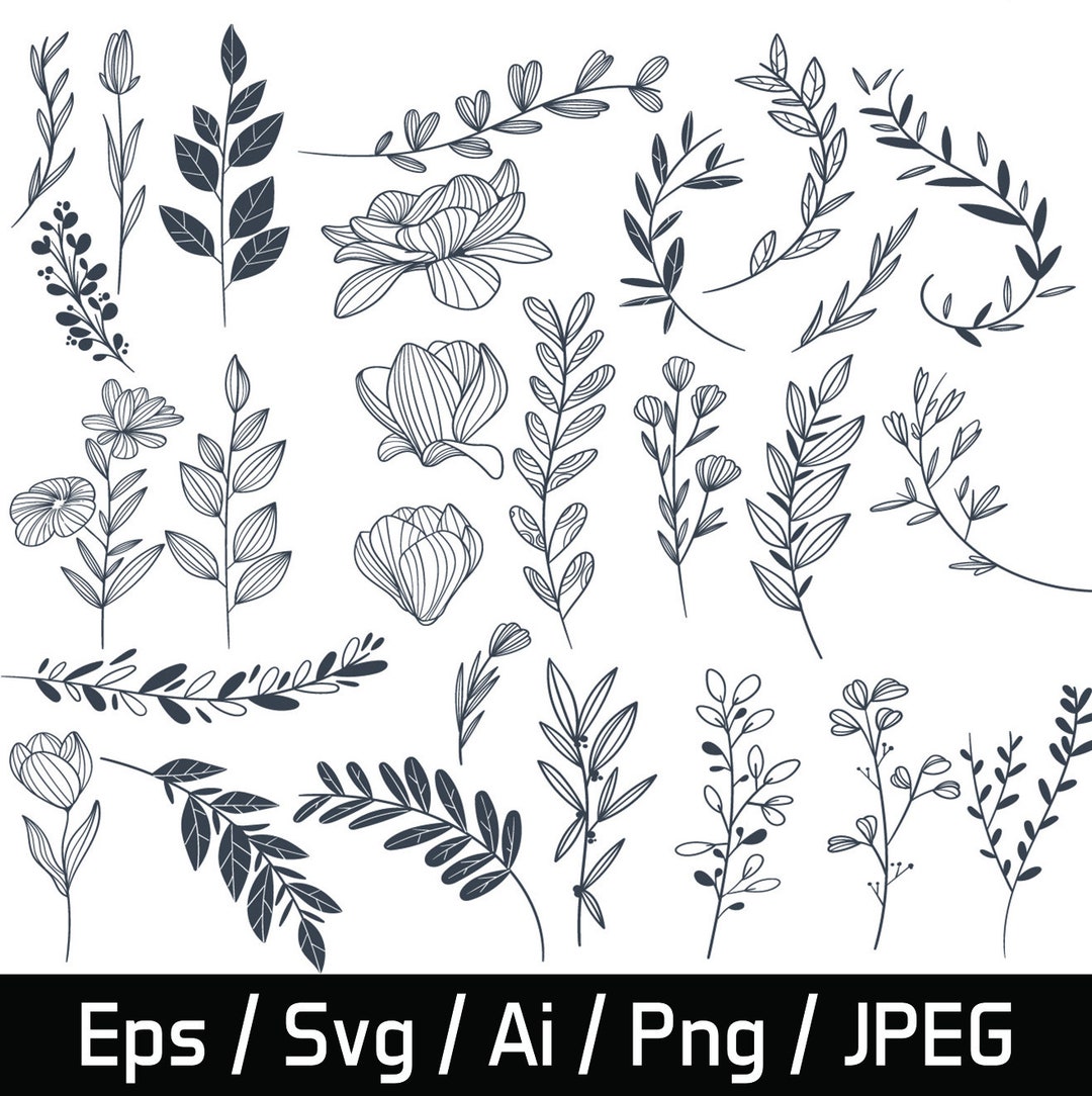 Flower Svg, Wedding Svg, Flowers and Leaf Botanical Element Svg, Floral ...