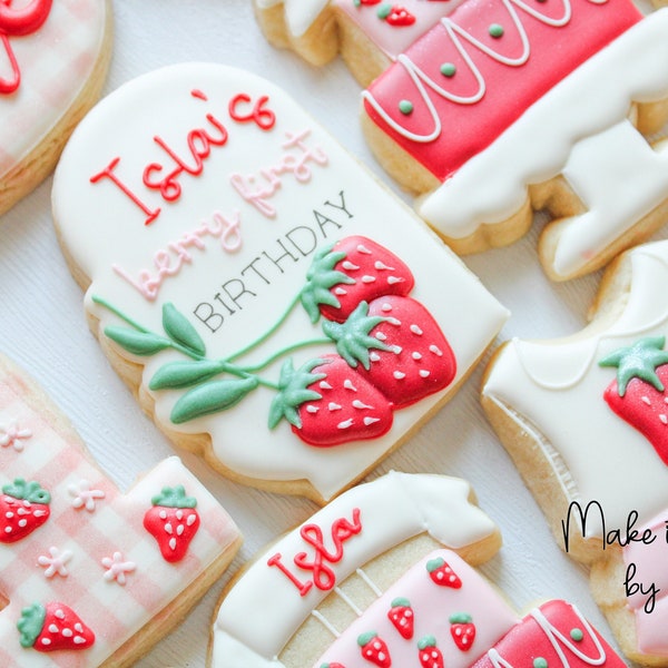 Strawberry Theme First Birthday Cookies - Etsy