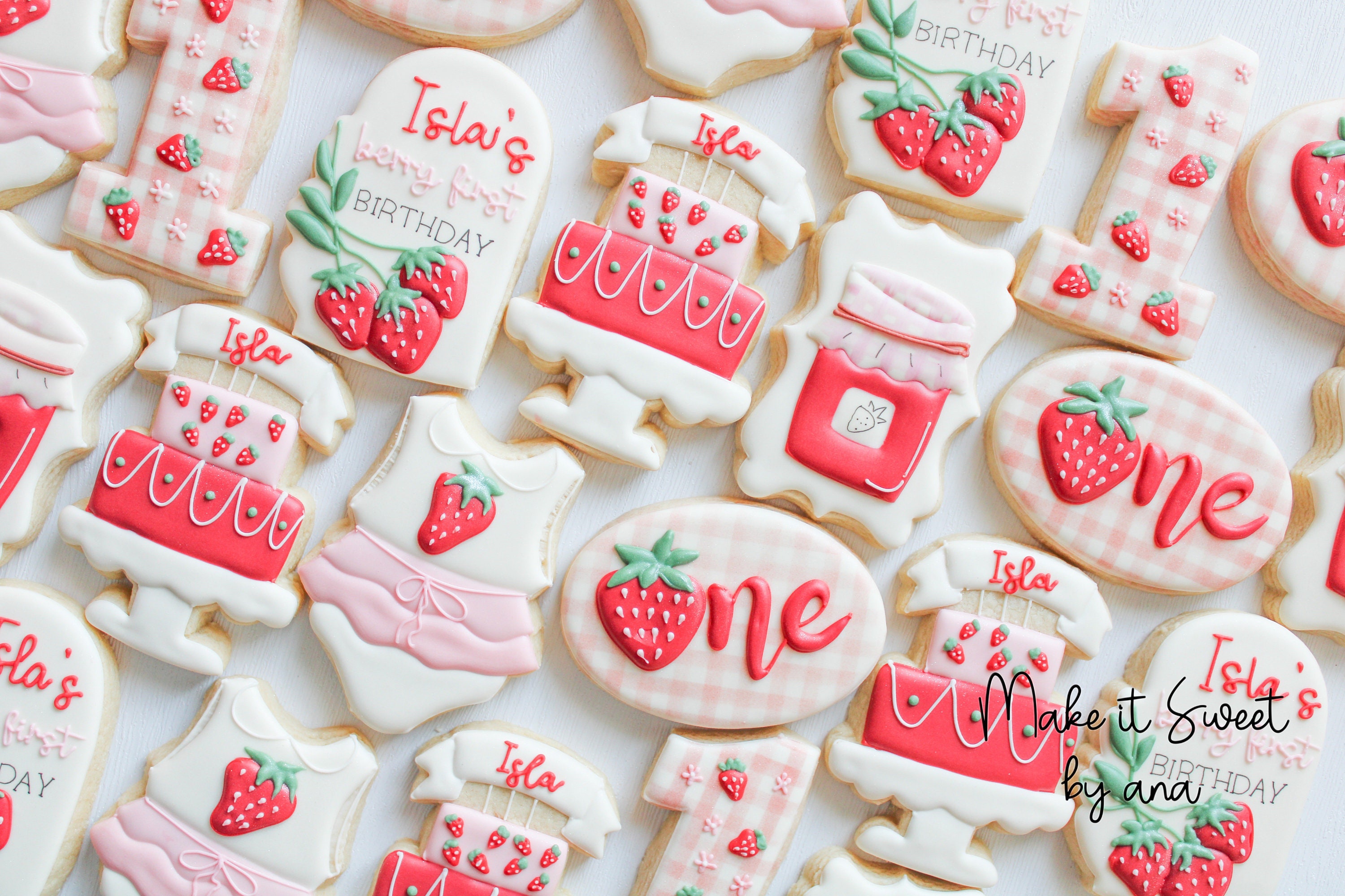 2 Dozen Berry First Birthday Cookies (strawberry Theme) Customizable ...