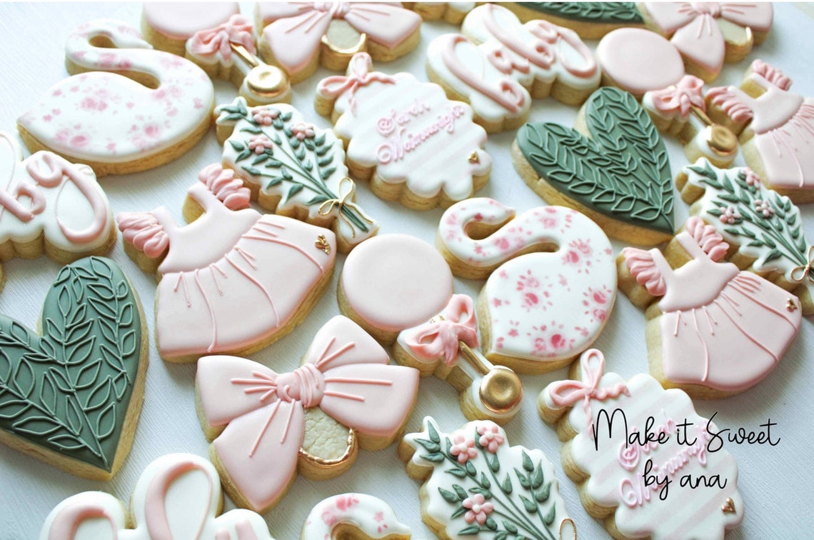 2 Dozen Pink Bow Boho Greenery Baby Girl Shower Cookies |customizable ...