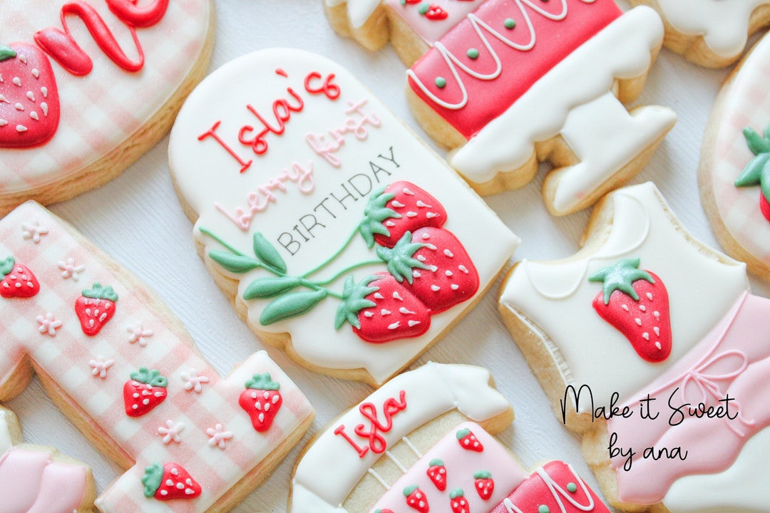 2 Dozen Berry First Birthday Cookies (strawberry Theme) Customizable ...