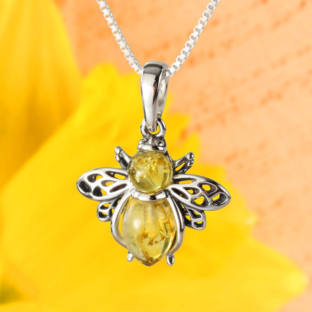 Amber Honey Bee Pendant 925 Sterling Silver Genuine Lemon Baltic Amber ...