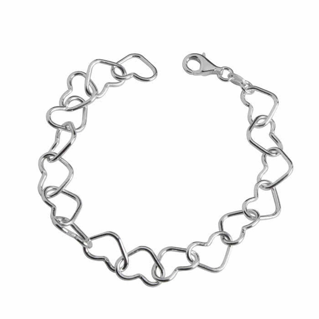 925 Sterling Silver Heart Link Bracelet, Lightweight Heart Link ...