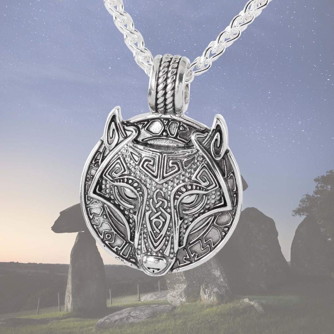 Silver Fenrir Wolf Pendant Genuine 925 Sterling Silver Necklace, Norse ...