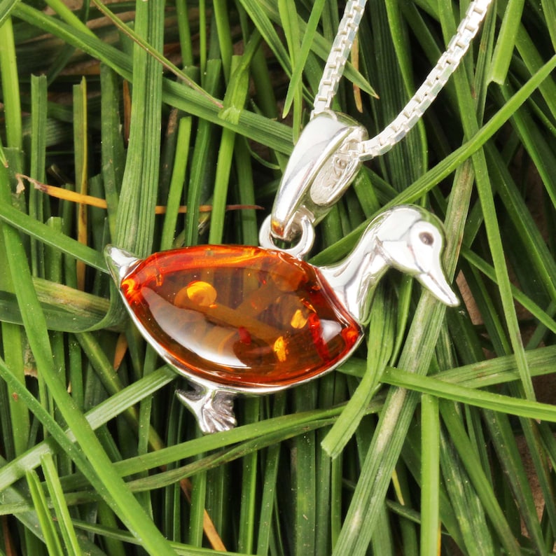 Amber Duck Pendant 925 Sterling Silver Genuine Honey Baltic Amber ...