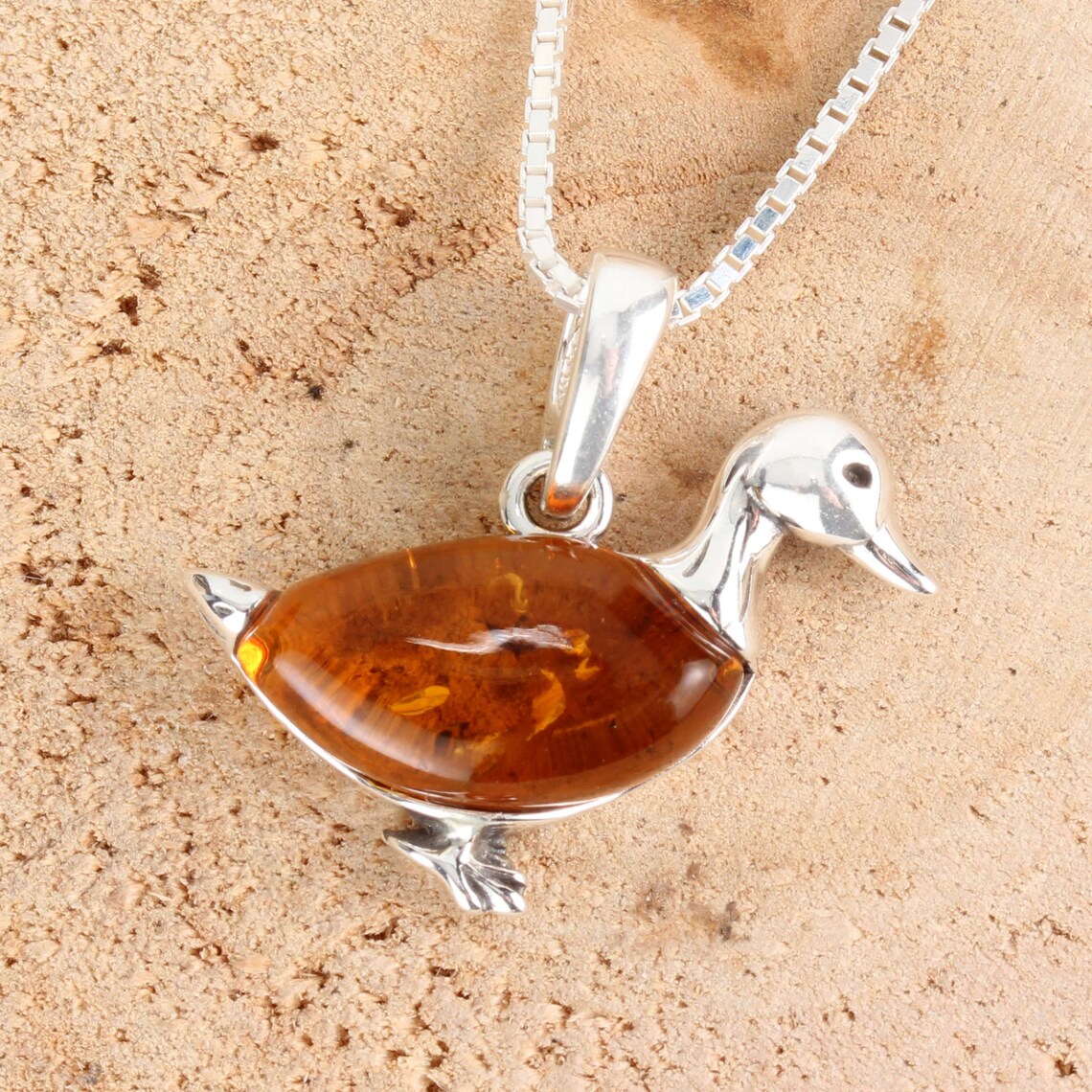 Amber Duck Pendant 925 Sterling Silver Genuine Honey Baltic Amber ...