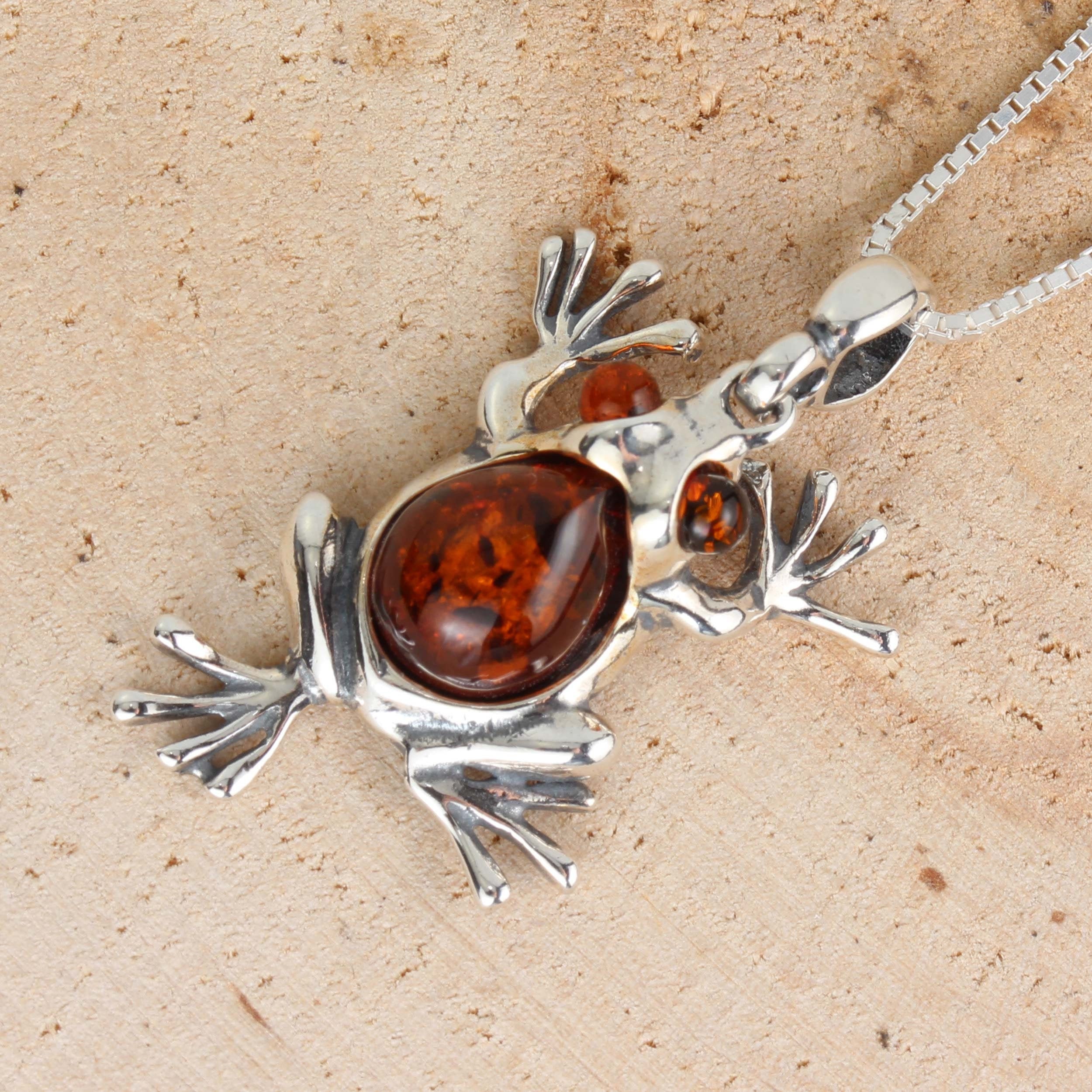 Amber Frog Pendant 925 Sterling Silver Genuine Multicoloured | Etsy