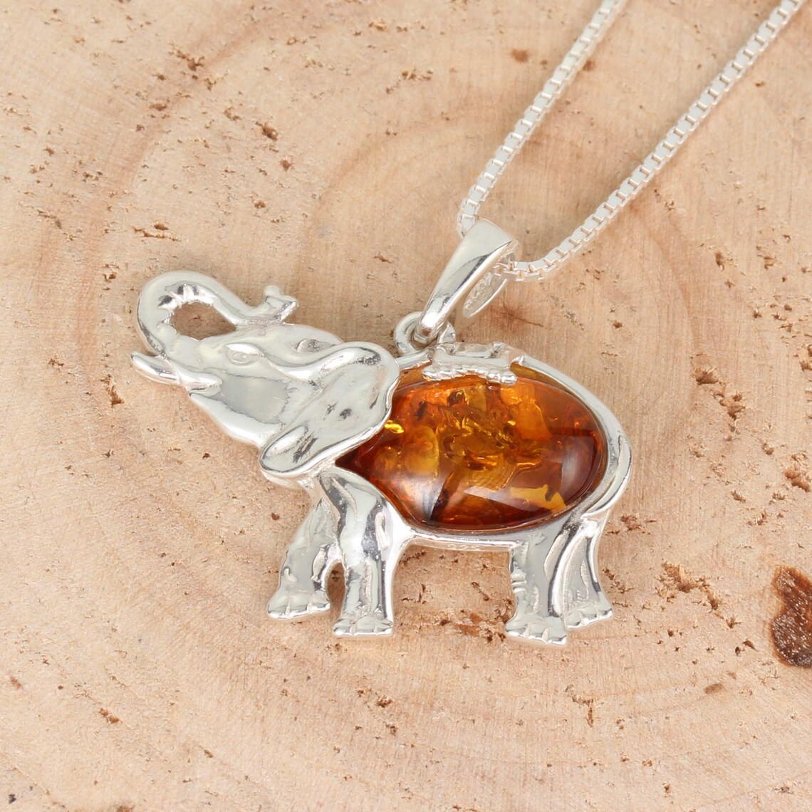 Amber Elephant Pendant 925 Sterling Silver Genuine Honey Baltic Amber ...
