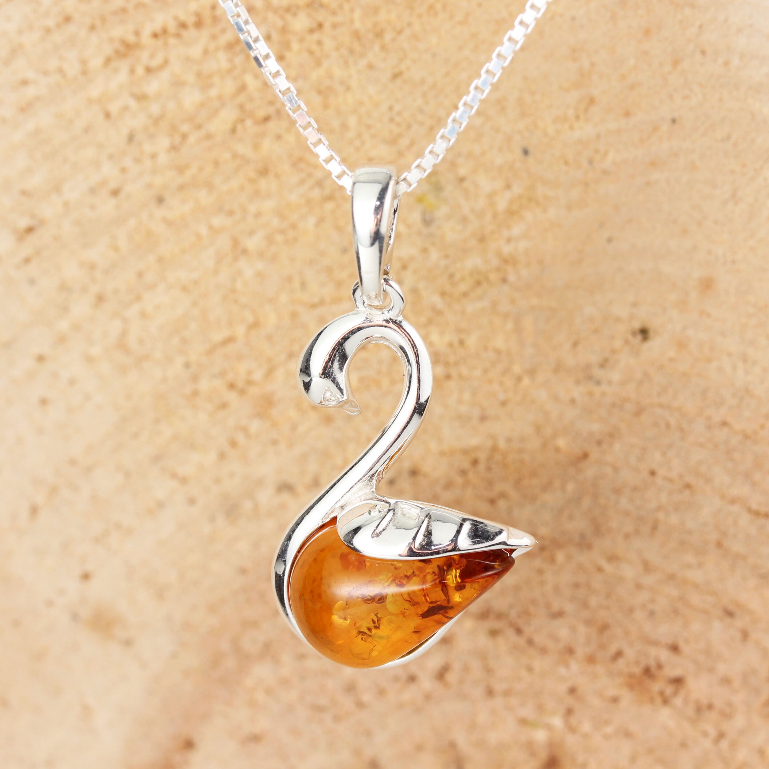 Amber Swan Pendant 925 Sterling Silver Genuine Honey Baltic - Etsy UK