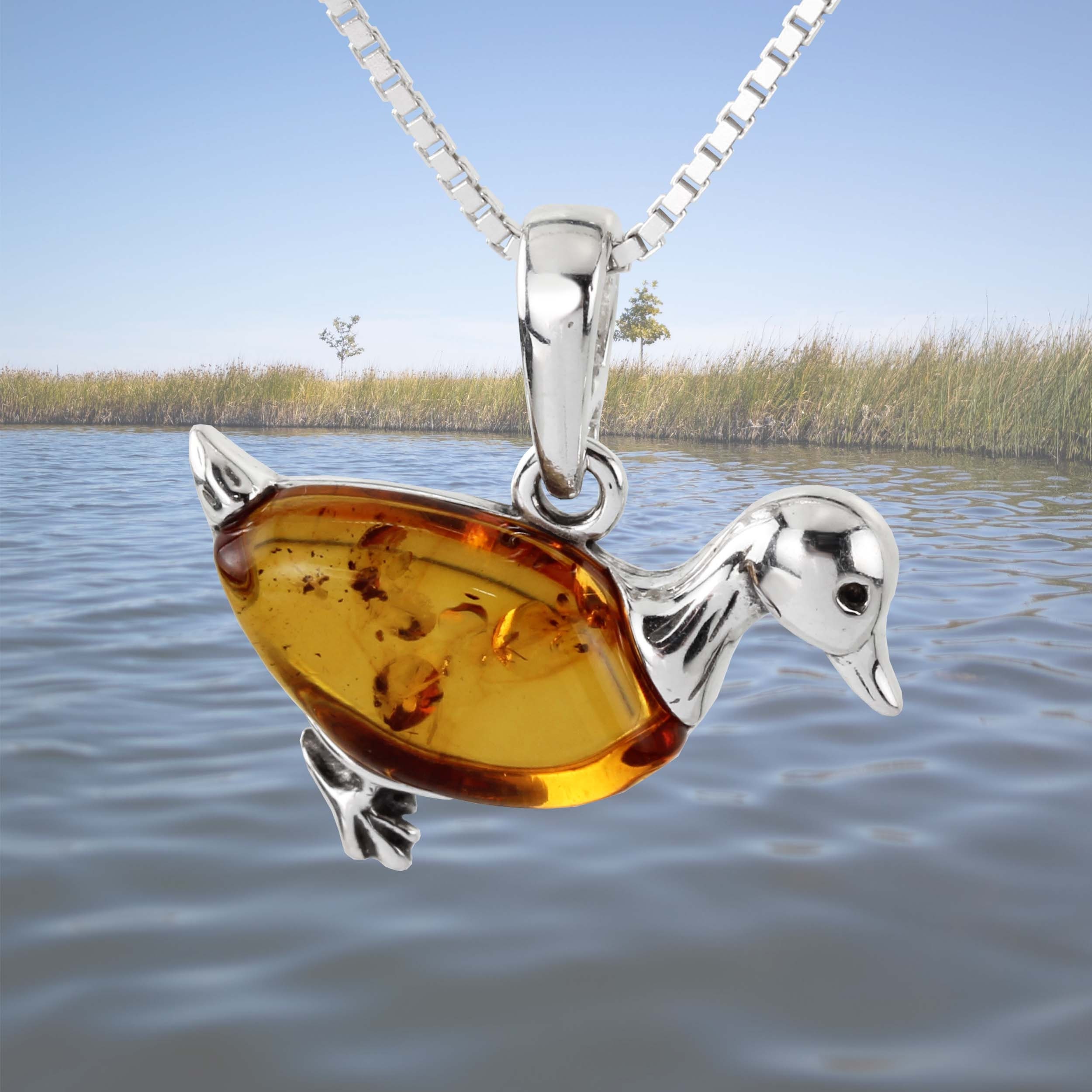Amber Duck Pendant 925 Sterling Silver Genuine Honey Baltic - Etsy UK