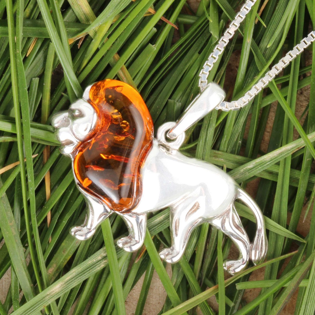 Amber Lion Pendant 925 Sterling Silver Genuine Honey Baltic Amber ...