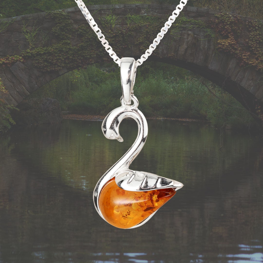 Amber Swan Pendant 925 Sterling Silver Genuine Honey Baltic - Etsy