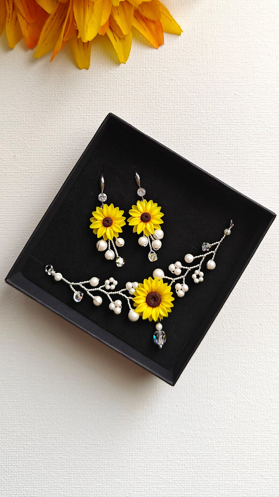 Sunflower Jewelry Set - Sunflower Pearl Necklace Earring Bracelet ...