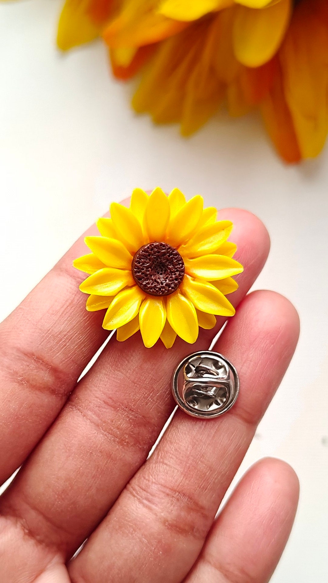 Yellow Sunflower Brooch, Sunflower Pin, Pastel Pin, Yellow Flower ...