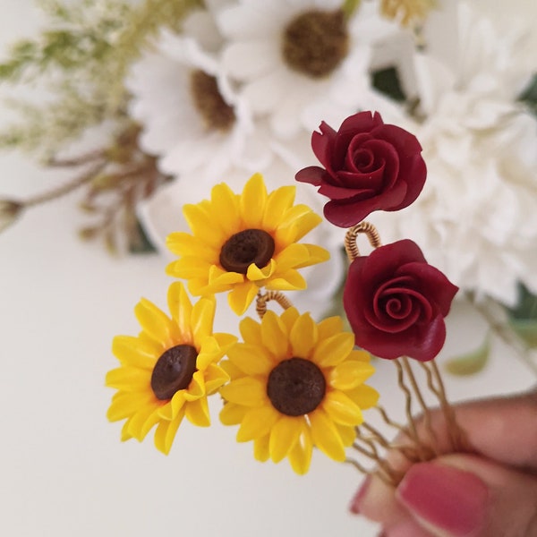 Sunflower Hair Pins - Etsy