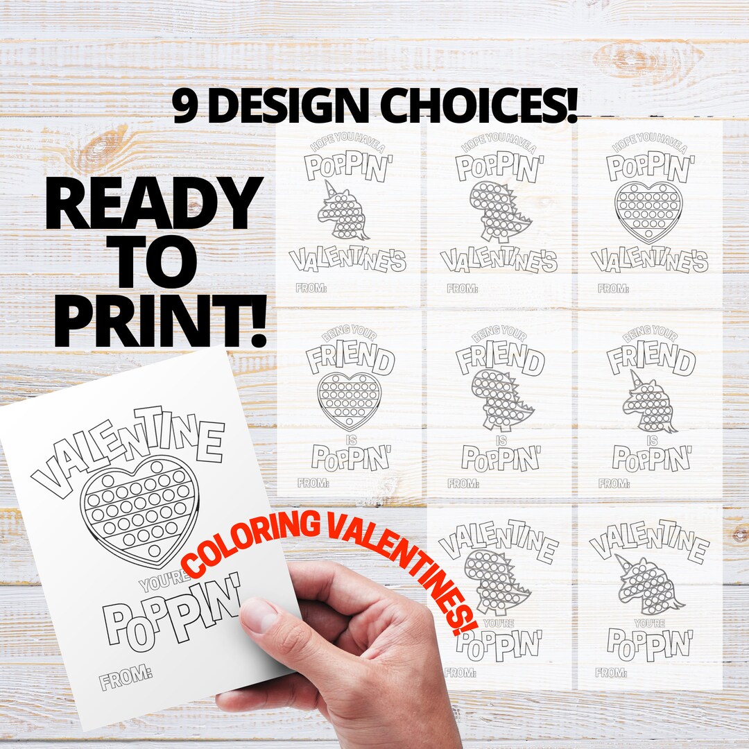 Printable Pop It Color Page Valentine Cards, Ready to Print, Valentines ...
